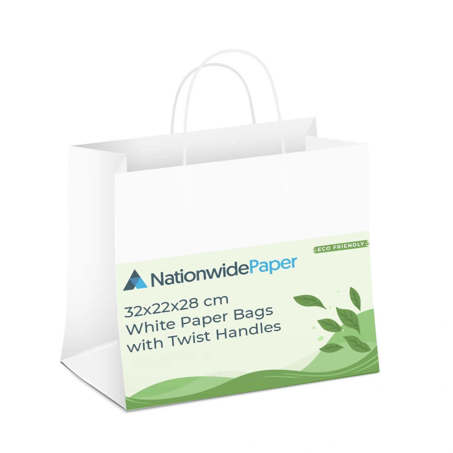Buy XL White & Brown Twist Handle Bags - 32x22x28cm | Nationwide Paper